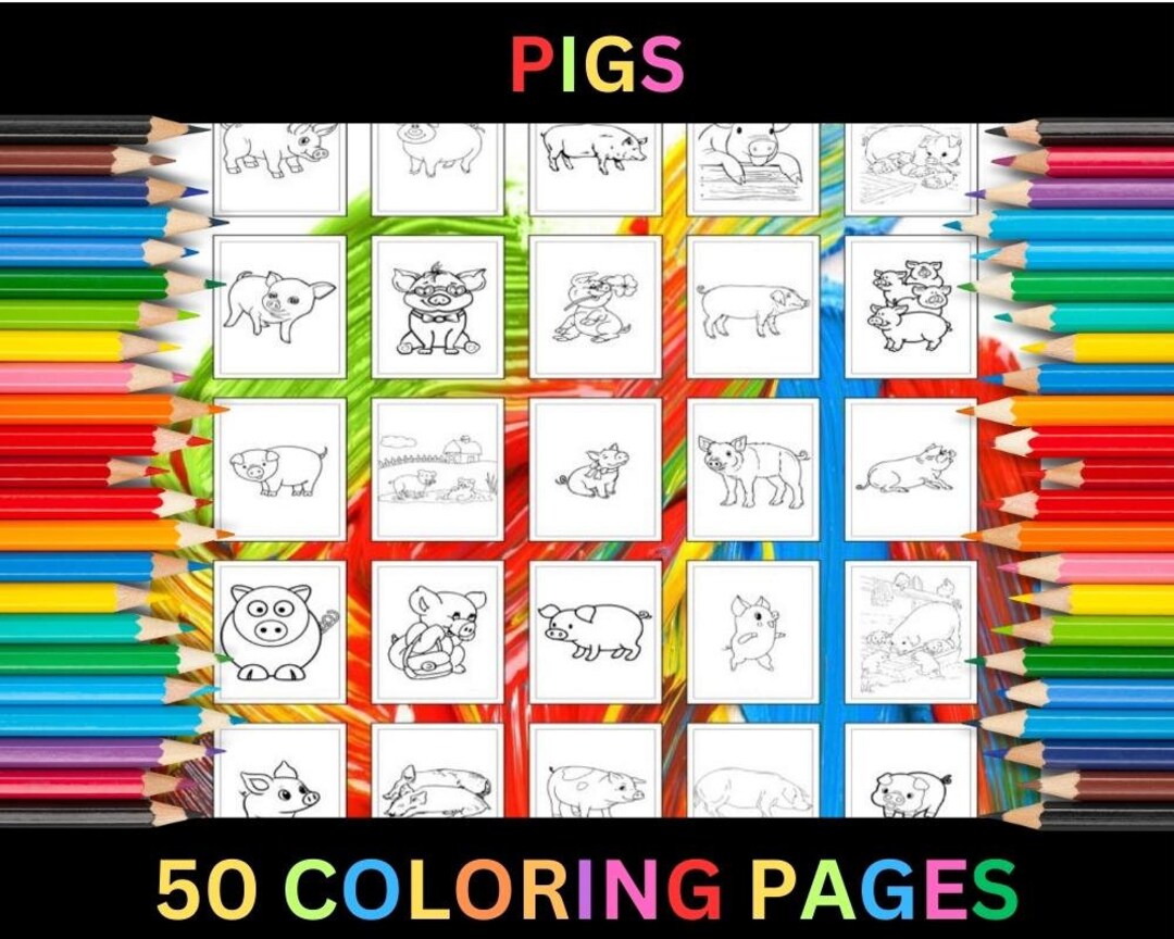 Printable Pigs Coloring Pages for Kids & Adults | 50 Pages | Instant ...