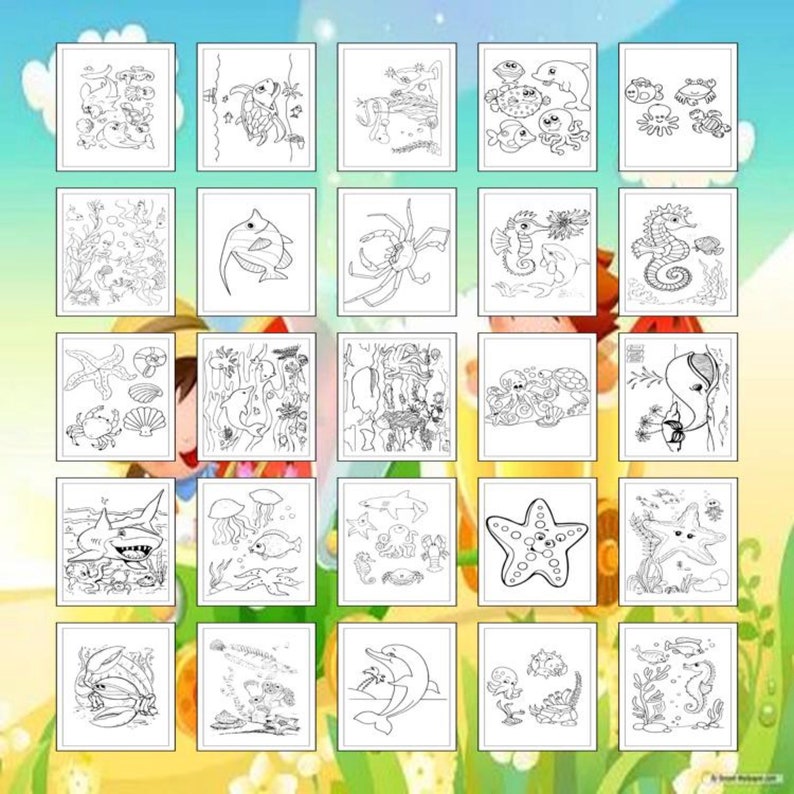 Printable Sea Animals Coloring Pages for Kids & Adults 25 Pages Instant ...