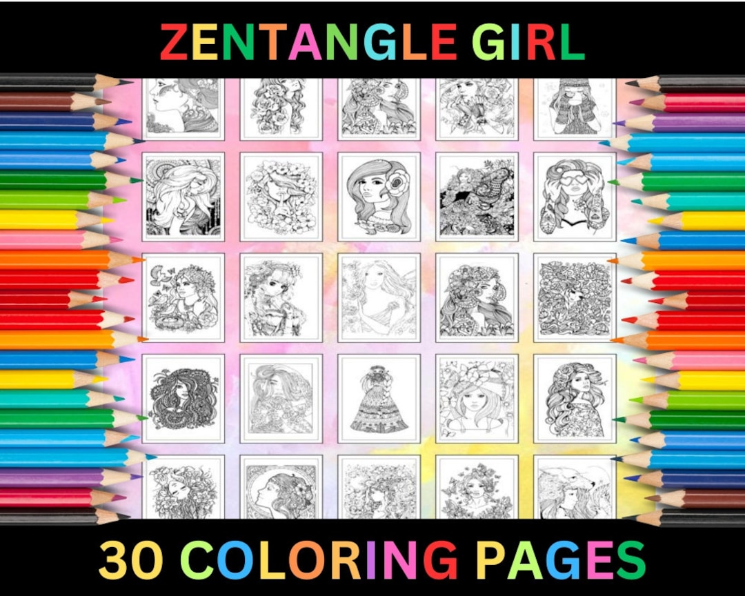 Printable Zentangle Girl Coloring Pages for Kids & Adults | 30 Pages ...