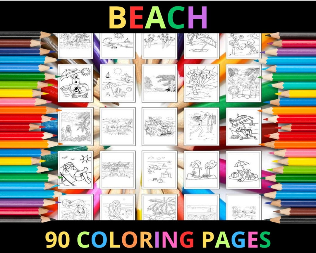 Printable Beach Coloring Pages for Kids and Adults | 90 Pages | Instant ...