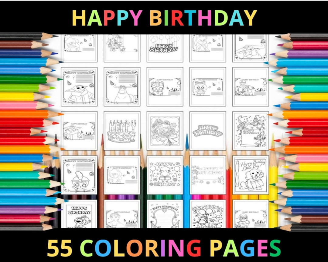 Printable Happy Birthday Card Coloring Pages for Kids and Adults | 55 ...