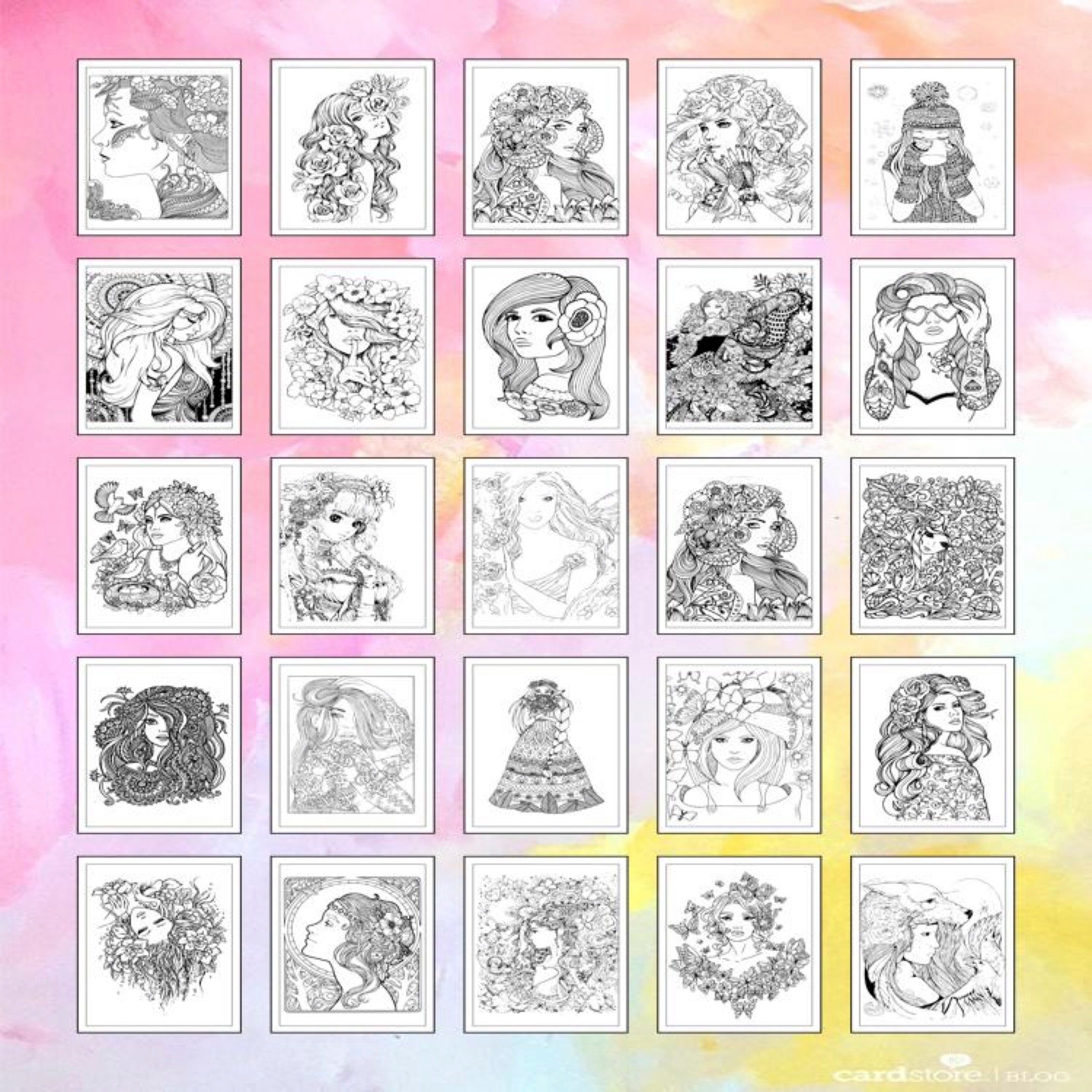 Printable Zentangle Girl Coloring Pages for Kids & Adults | 30 Pages ...