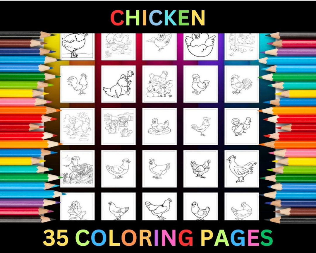 Printable Chicken Coloring Pages for Kids & Adults | 35 Pages | Instant ...