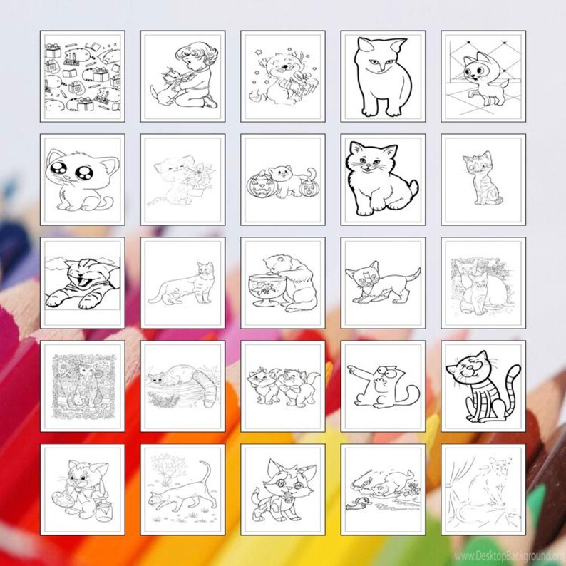 Printable Cats Coloring Pages for Kids and Adults | 90 Pages | Instant ...