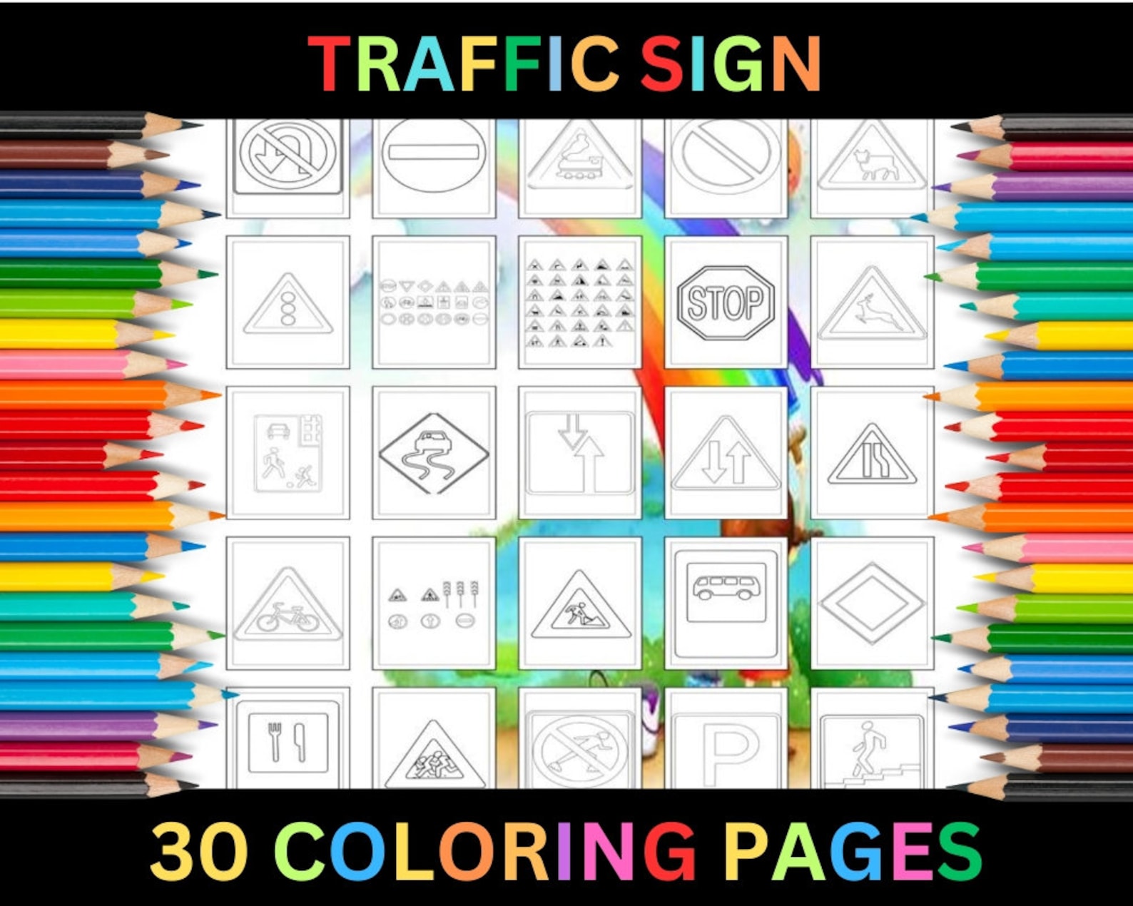 Printable Traffic Signs Coloring Pages for Kids & Adults | 30 Pages ...