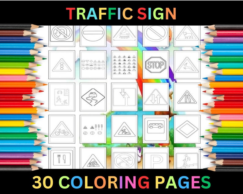 Printable Traffic Signs Coloring Pages for Kids & Adults | 30 Pages ...
