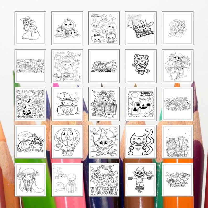Printable Halloween Kawaii Coloring Pages for Kids & Adults, 80 Pages ...
