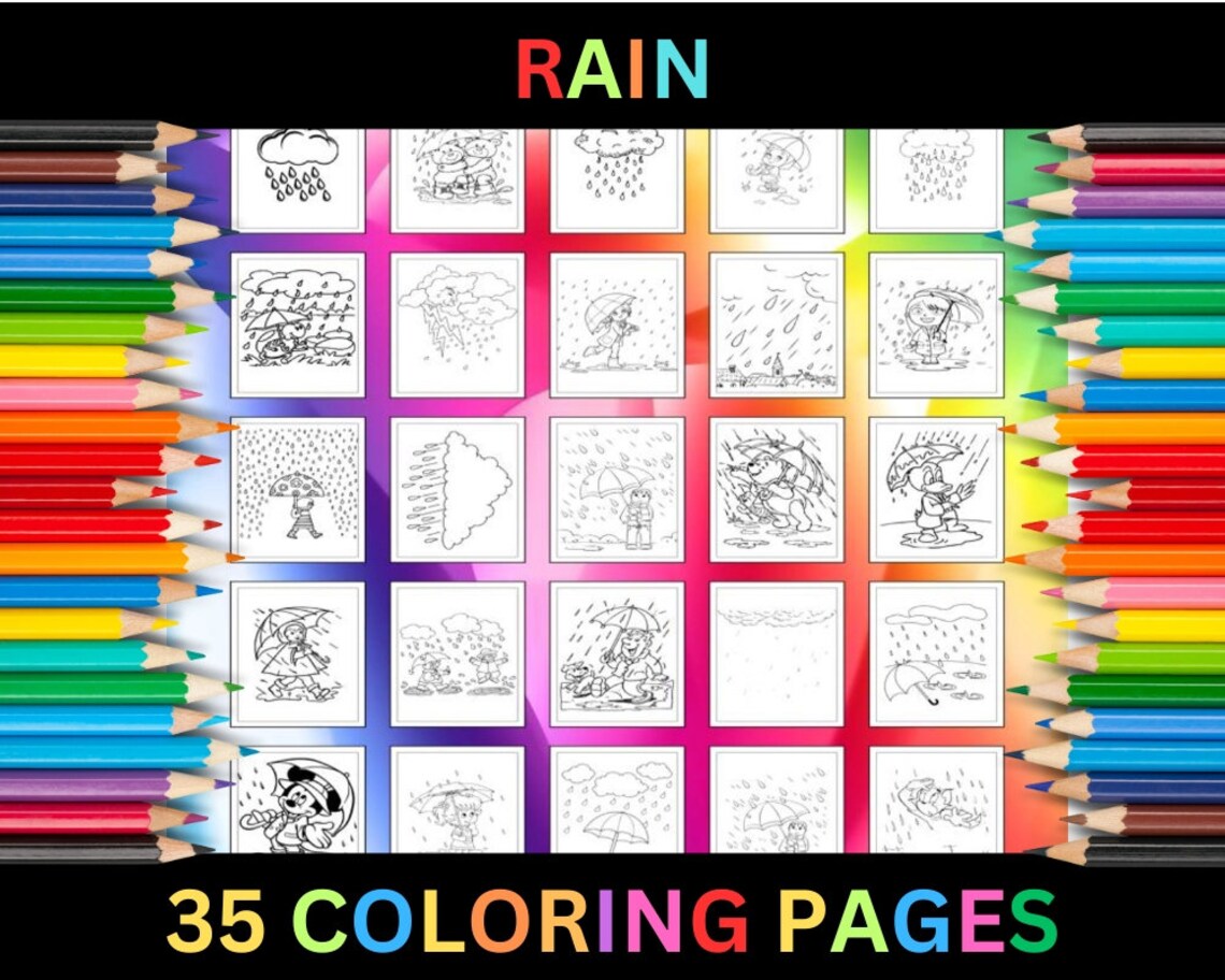 Printable Rain Coloring Pages for Kids & Adults | 35 Pages | Digital ...