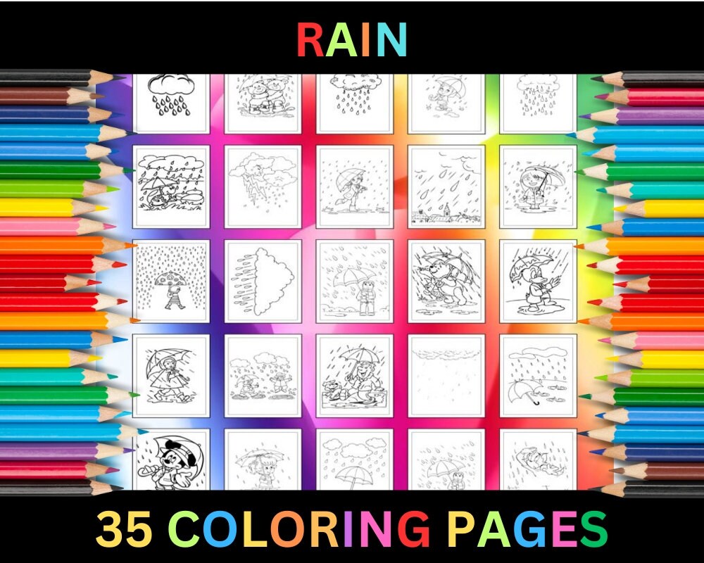 Printable Rain Coloring Pages for Kids & Adults | 35 Pages | Digital ...