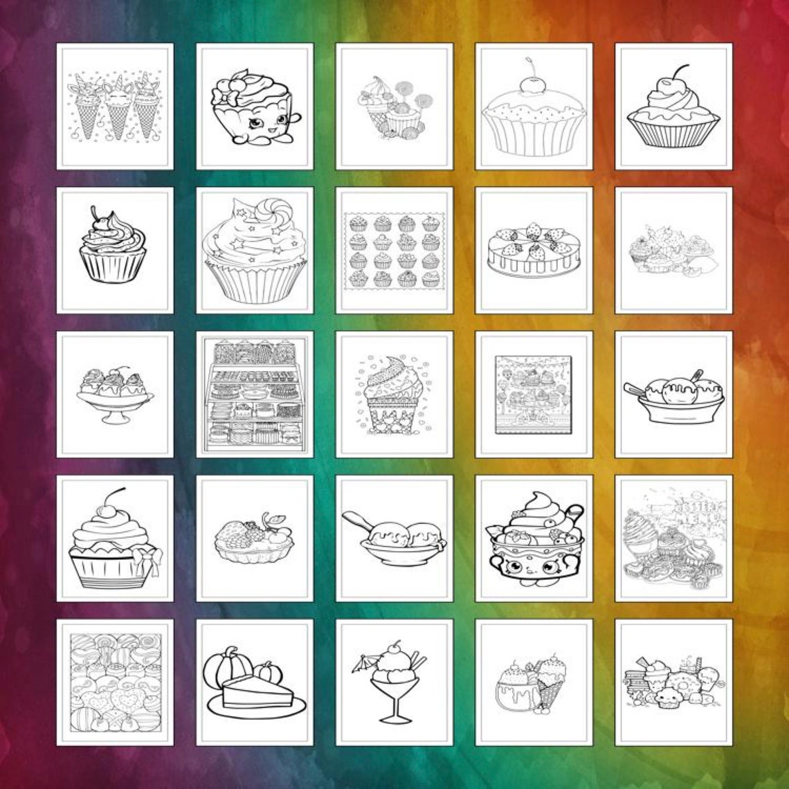 Printable Desserts Coloring Pages for Kids & Adults 100 Pages Instant ...