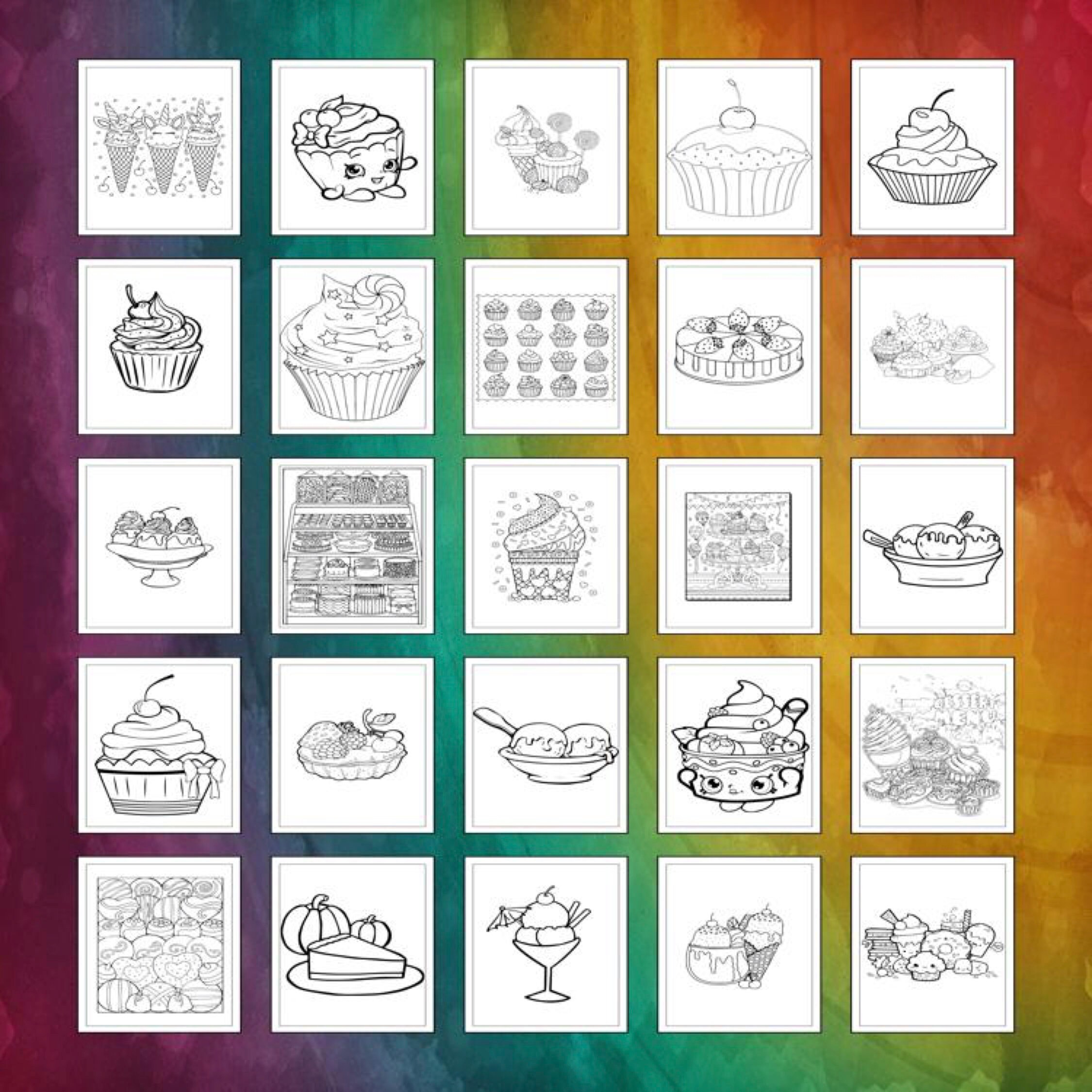 Printable Desserts Coloring Pages for Kids & Adults 100 Pages Instant ...
