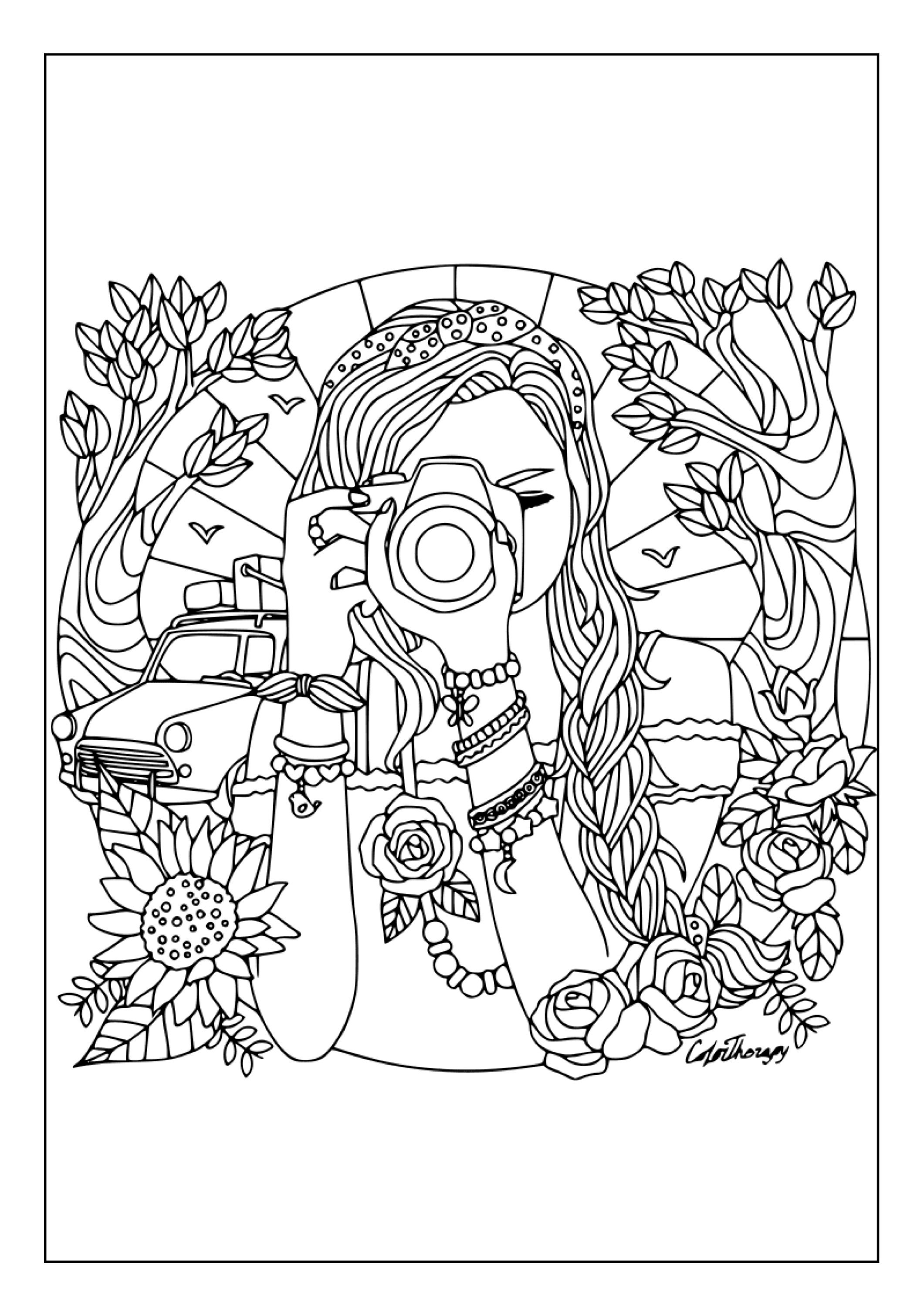 Printable Zentangle Girl Coloring Pages for Kids & Adults | 30 Pages ...