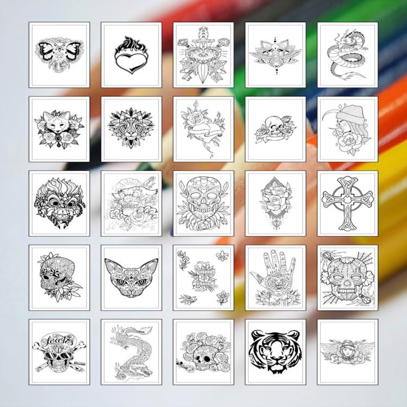 Printable Tattoos Coloring Pages for Kids and Adults | 60 Pages ...
