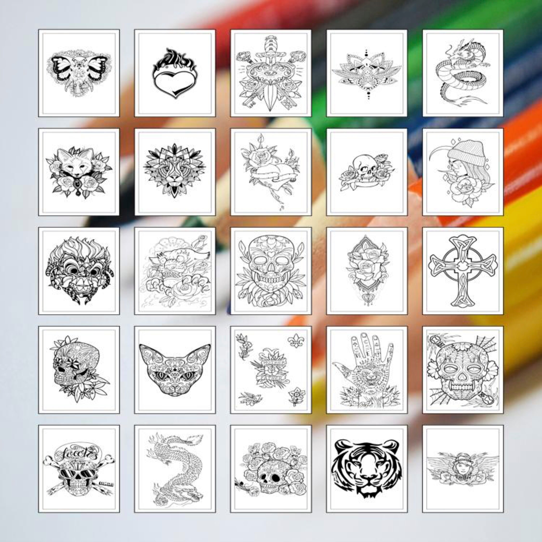 Printable Tattoos Coloring Pages for Kids and Adults | 60 Pages ...