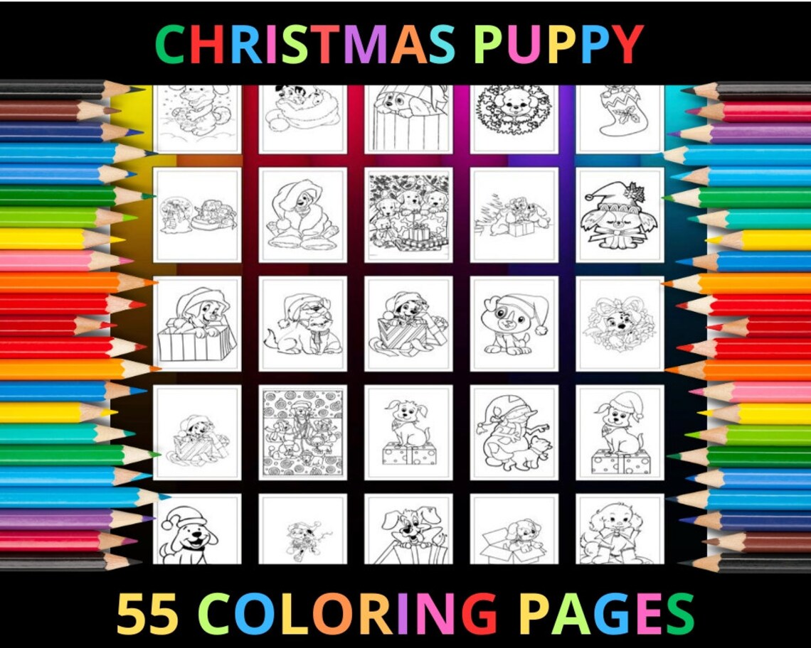 Printable Christmas Puppy Coloring Pages for Kids and Adults | 55 Pages ...