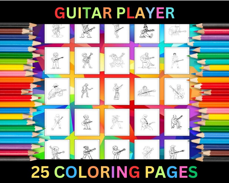 Printable Guitar Player Coloring Pages for Kids & Adults 25 Pages ...