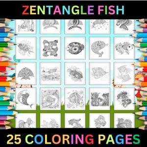 Printable Zentangle Fish Coloring Pages for Kids & Adults | 25 Pages ...