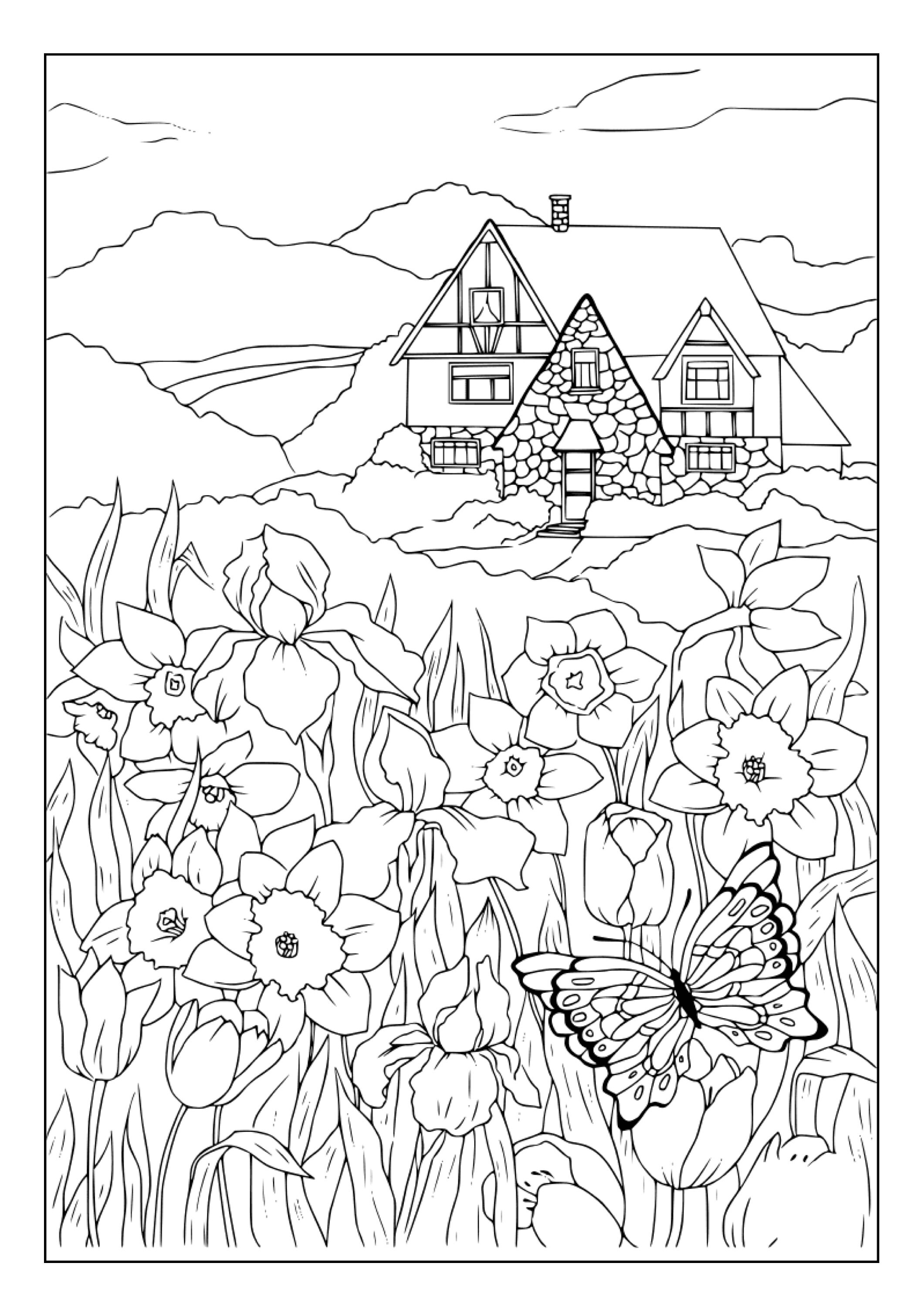 Printable Nature & Landscapes Coloring Pages for Kids and Adults 80 ...