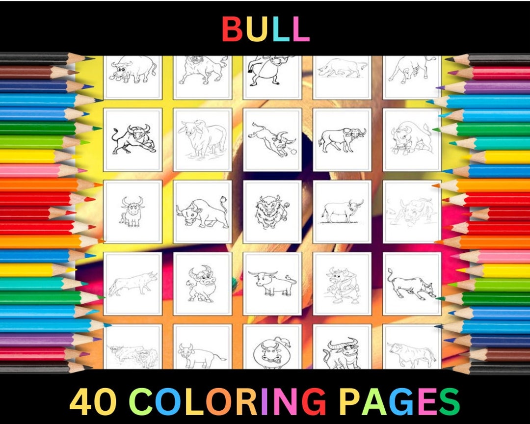 Printable Bull Coloring Pages for Kids & Adults | 40 Pages | Instant ...