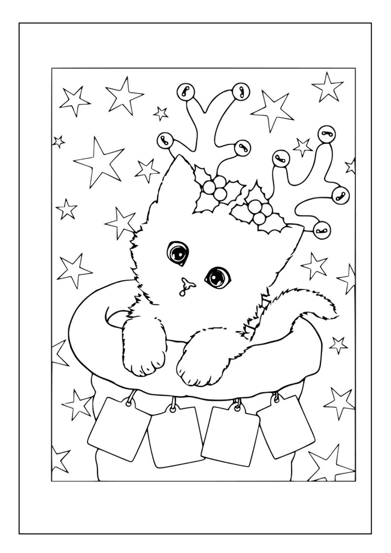 Printable Christmas Cat Coloring Pages for Kids & Adults | 90 Pages ...