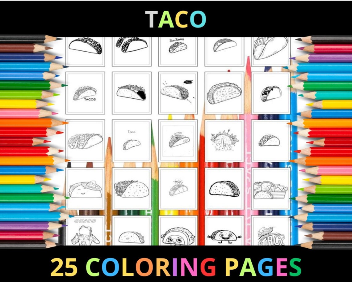 Printable Taco Coloring Pages for Kids and Adults | 25 Pages | Instant ...
