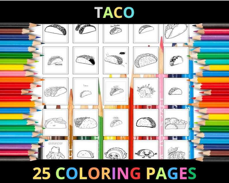 Printable Taco Coloring Pages for Kids and Adults | 25 Pages | Instant ...