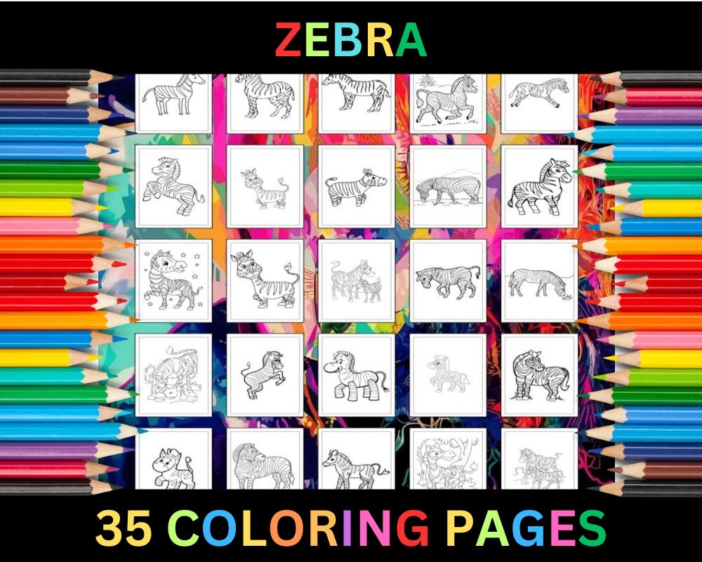 Printable Zebra Coloring Pages for Kids & Adults 35 Pages Instant ...