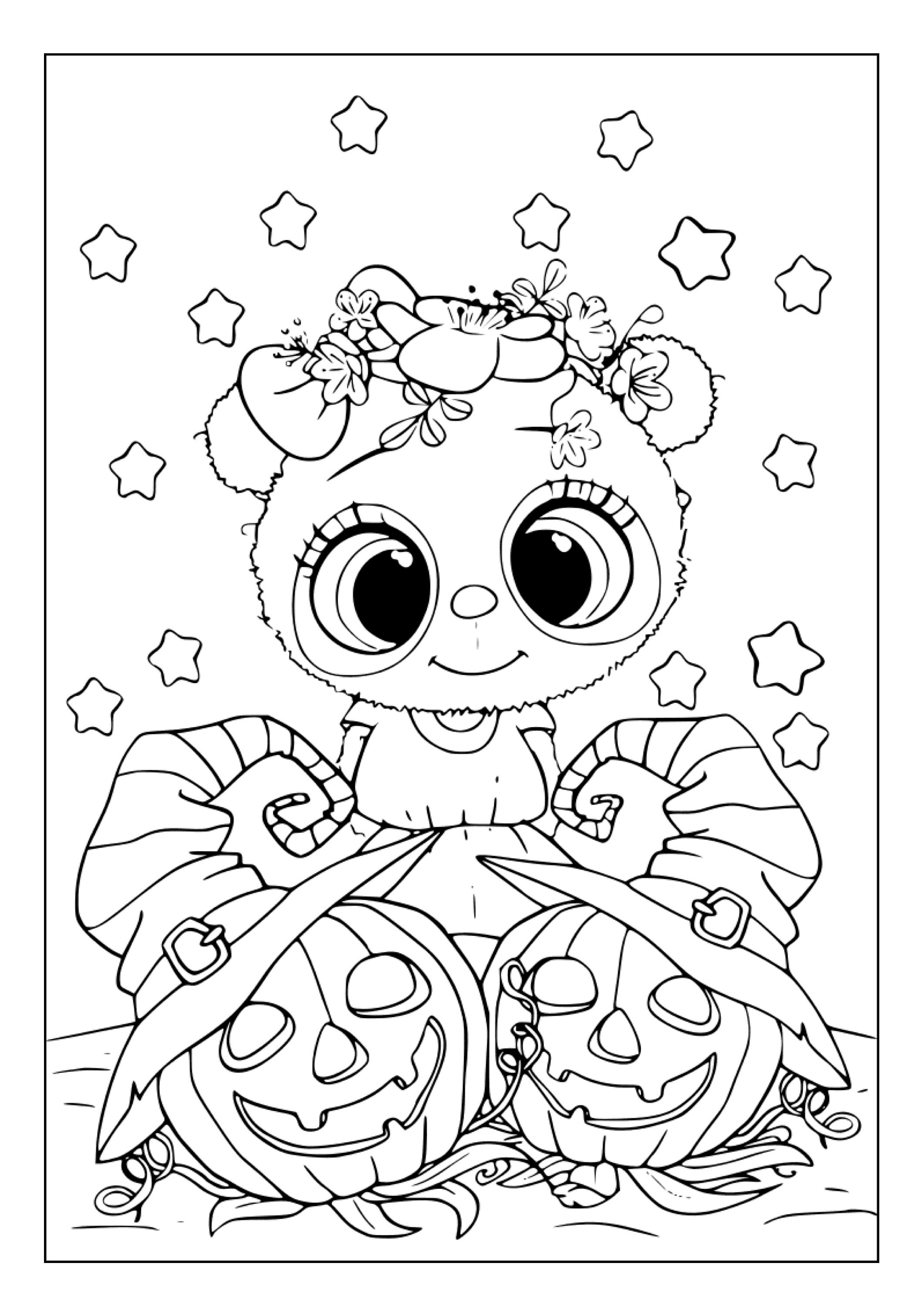 Printable Halloween Kawaii Coloring Pages for Kids & Adults, 80 Pages ...