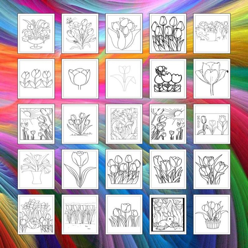 Printable Tulip Coloring Pages for Kids and Adults 35 Pages Instant ...