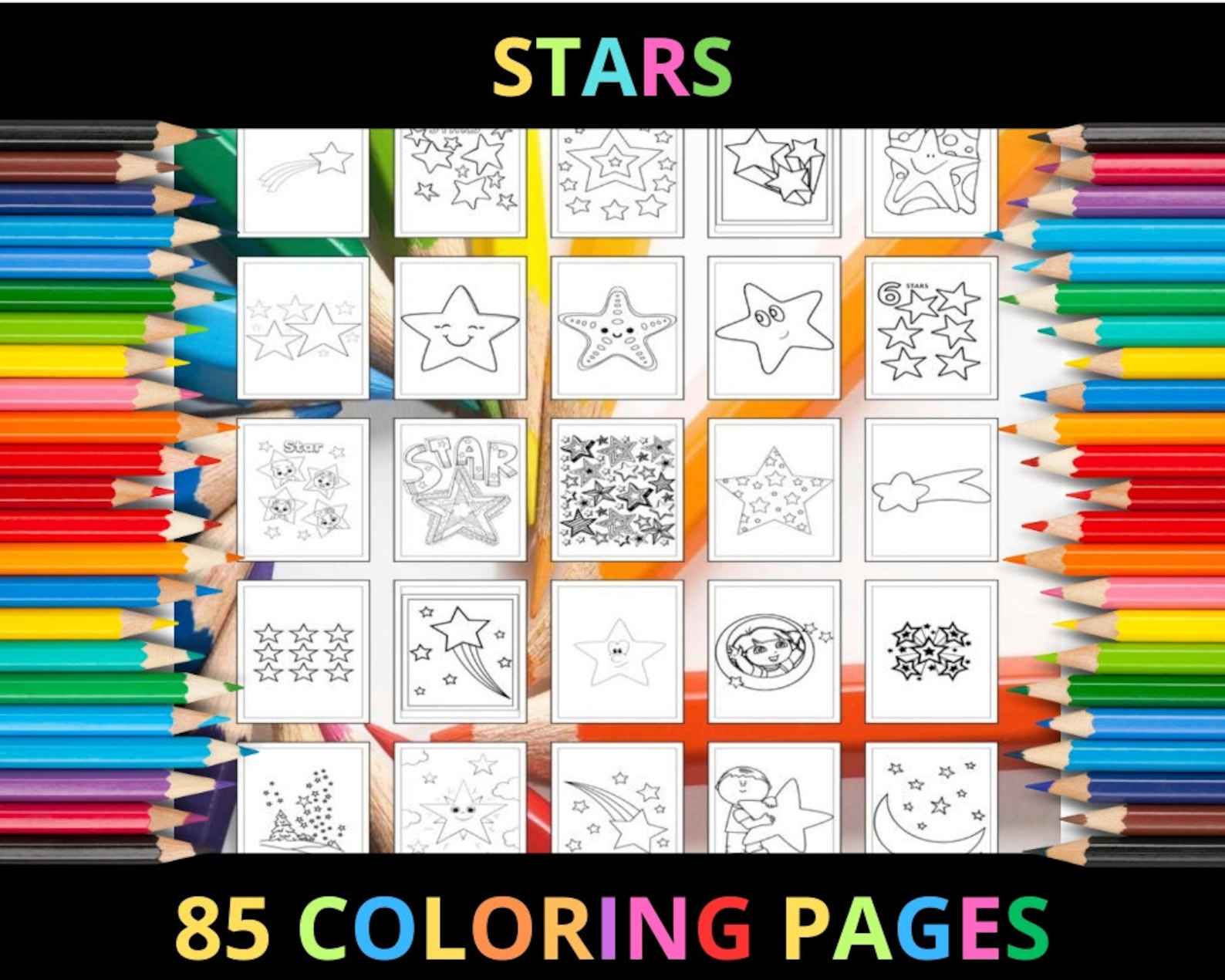 Printable Stars Coloring Pages for Kids and Adults | 85 Pages | Instant ...