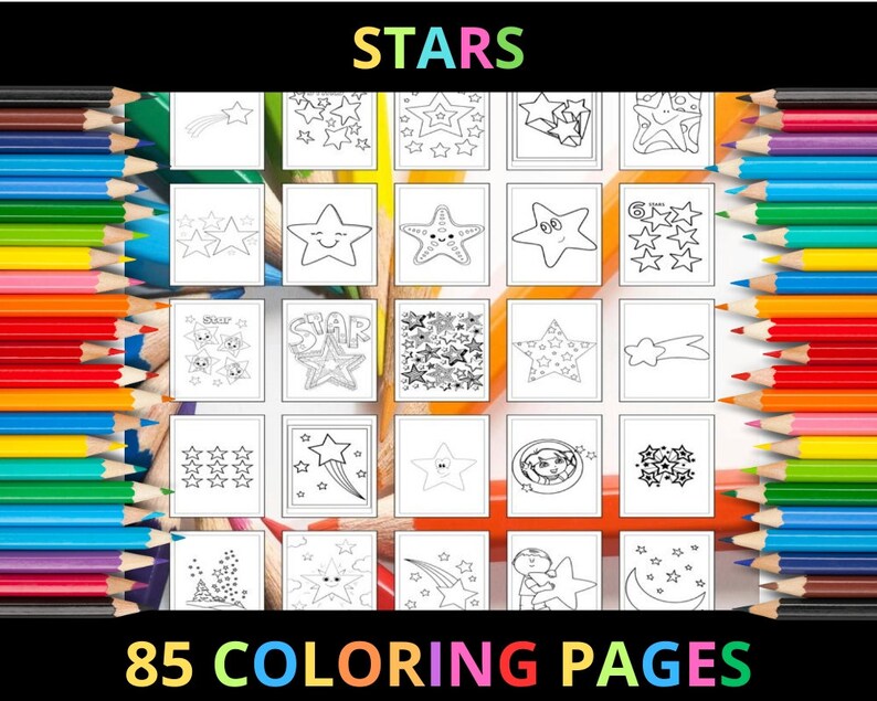 Printable Stars Coloring Pages for Kids and Adults | 85 Pages | Instant ...