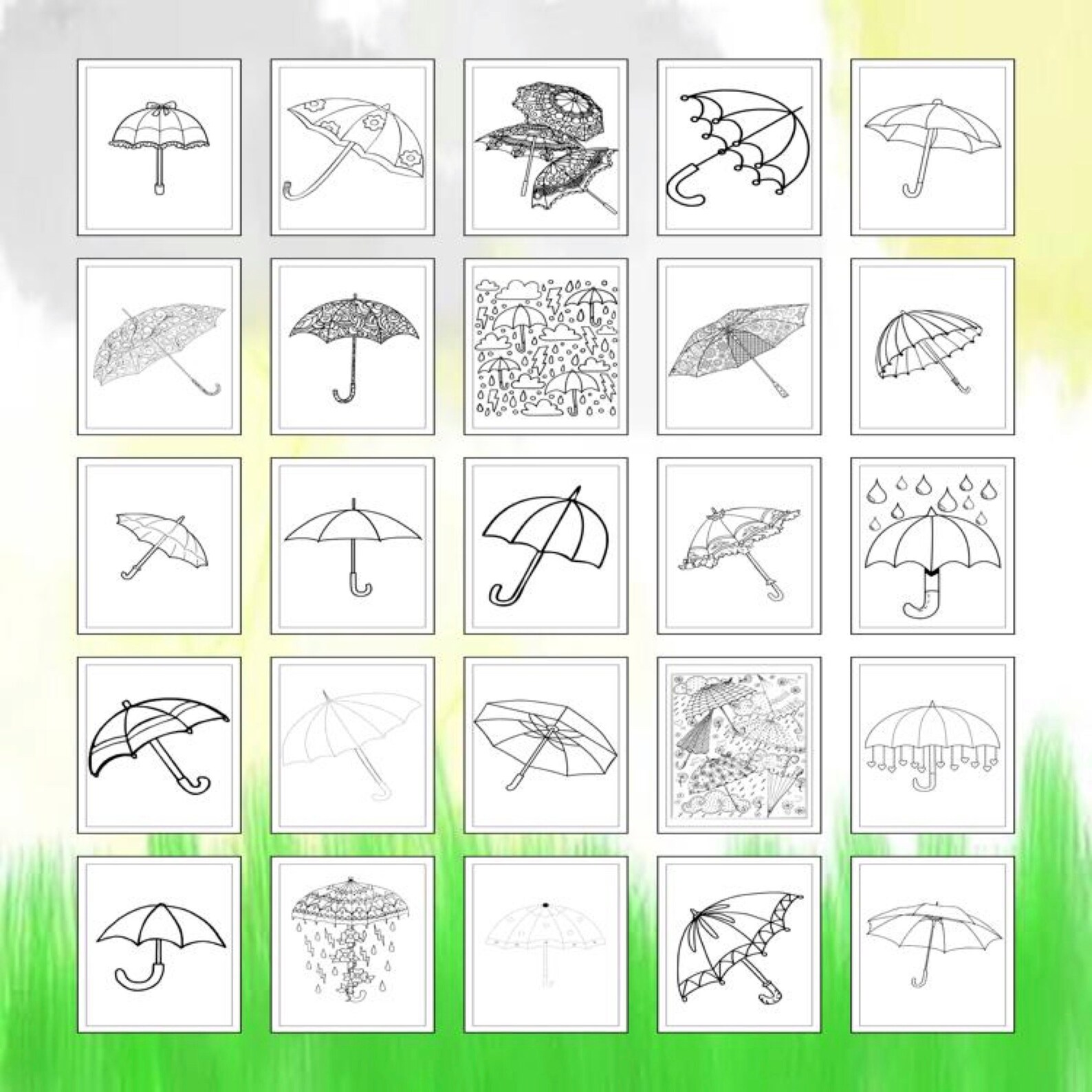 Printable Umbrella Coloring Pages for Kids & Adults 25 Pages Instant ...
