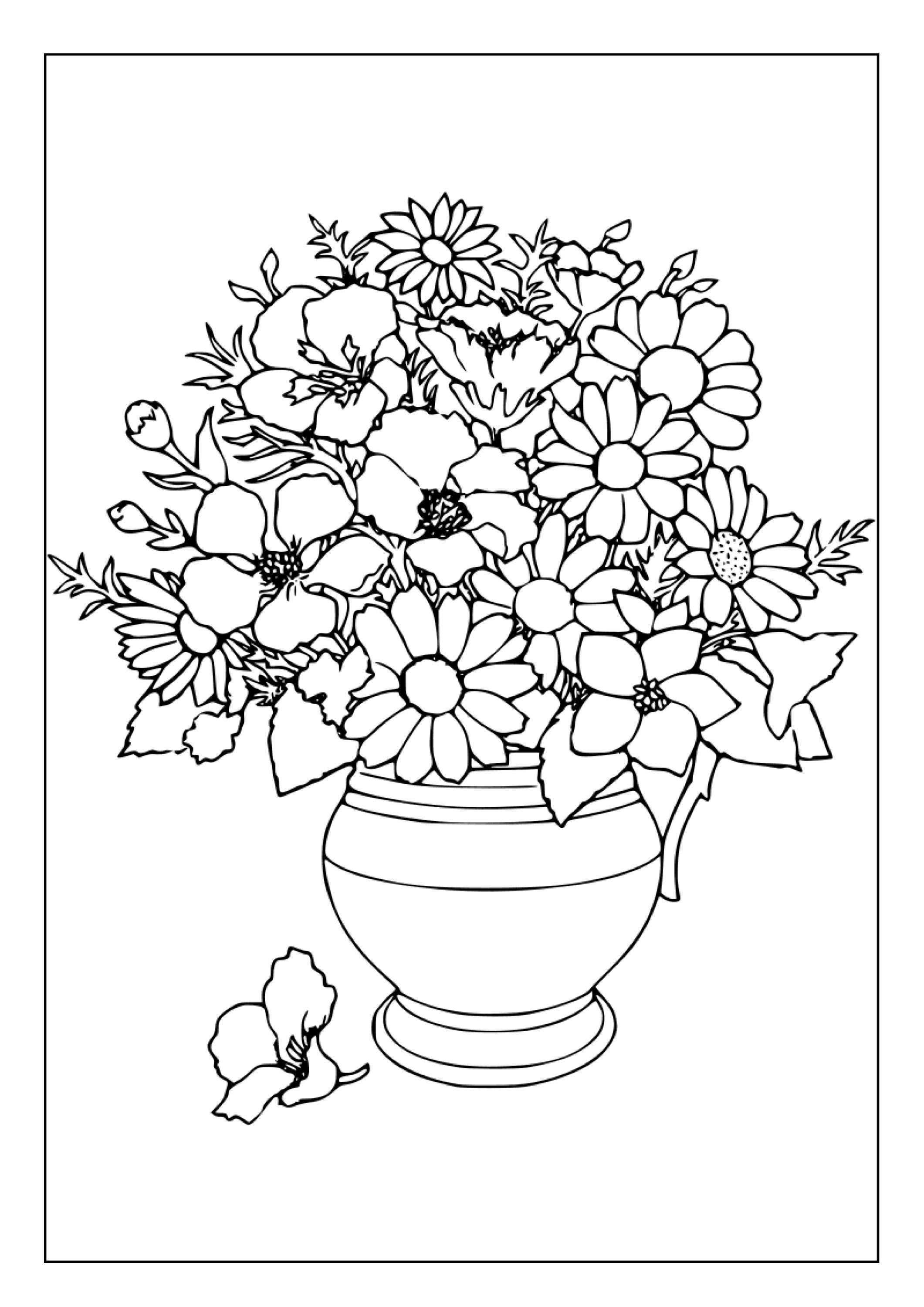 Printable Flower Bouquet Coloring Pages for Kids & Adults | 100 Pages ...