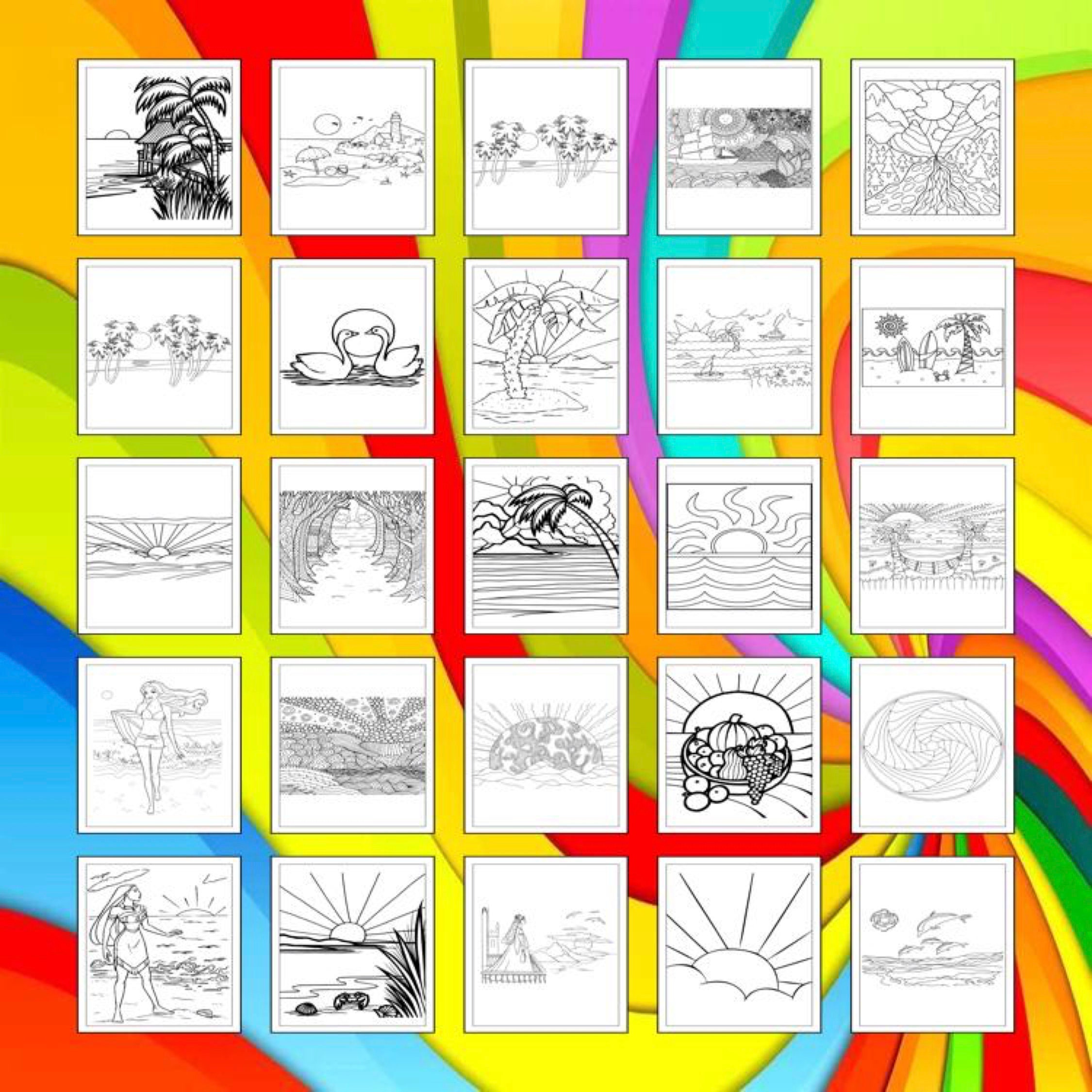 Printable Sunset Coloring Pages for Kids and Adults 50 Pages Instant ...