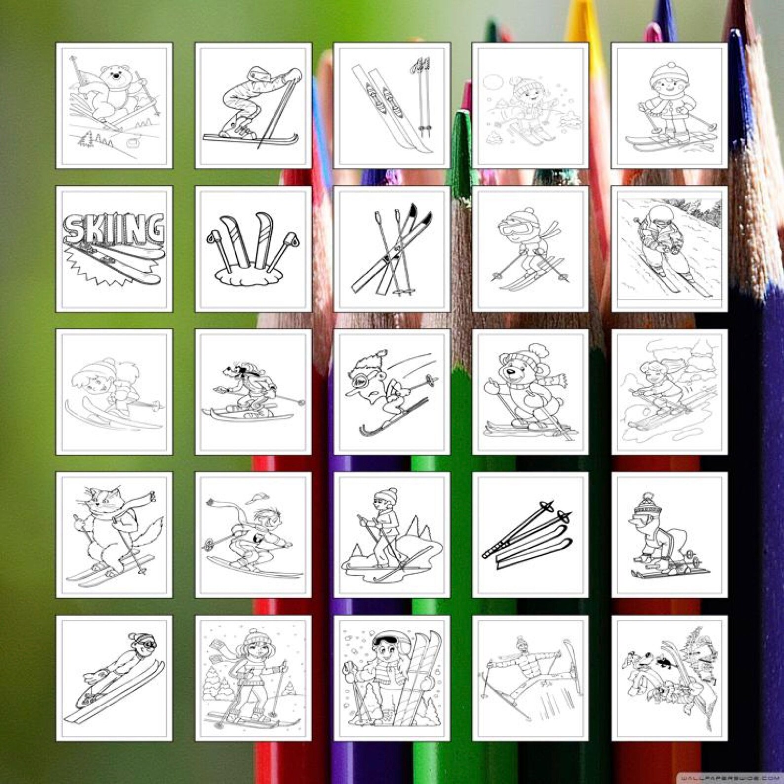 Printable Skiing Coloring Pages for Kids & Adults | 45 Pages | Instant ...