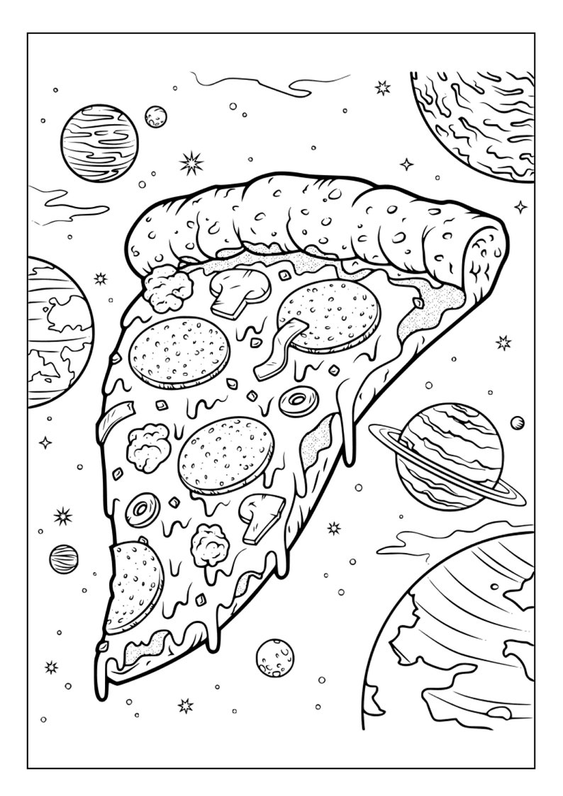 Printable Pizza Coloring Pages for Kids and Adults | 90 Pages | Instant ...
