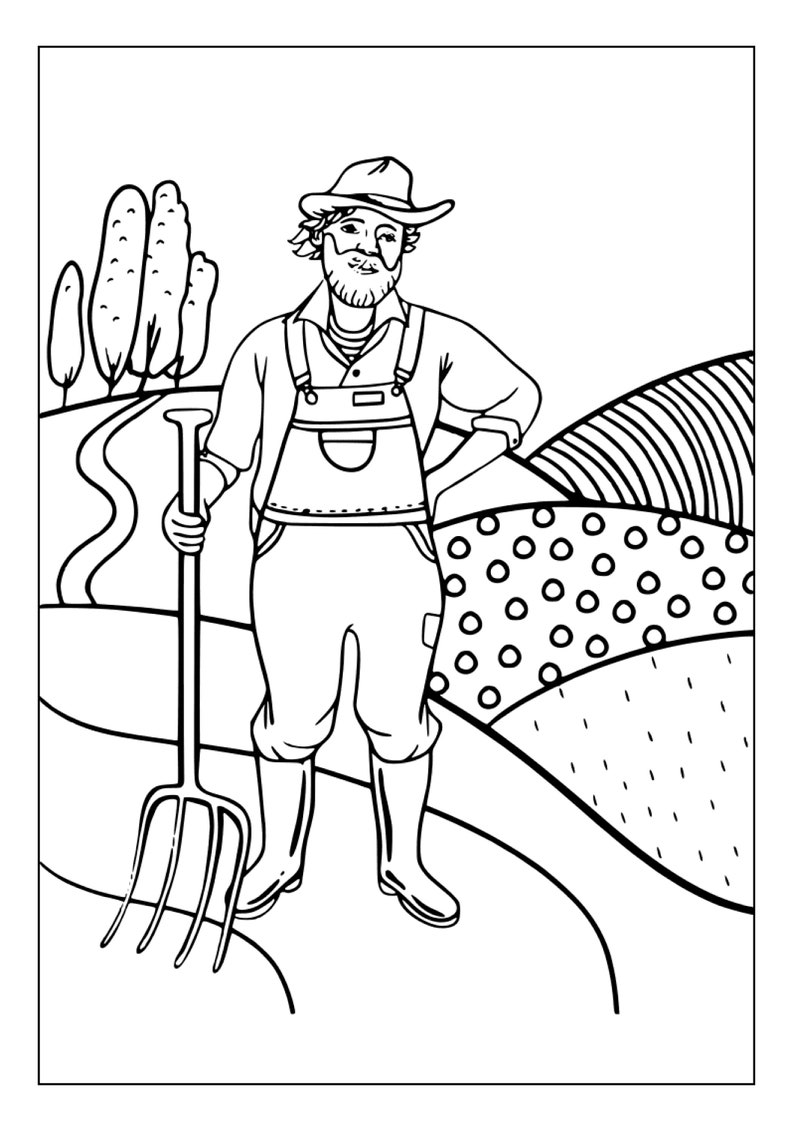 Printable Farmer Coloring Pages for Kids & Adults | 35 Pages | Instant ...