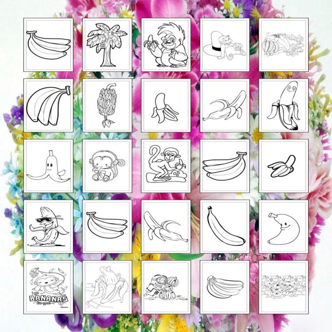Printable Bananas Coloring Pages for Kids & Adults 45 Pages Instant ...