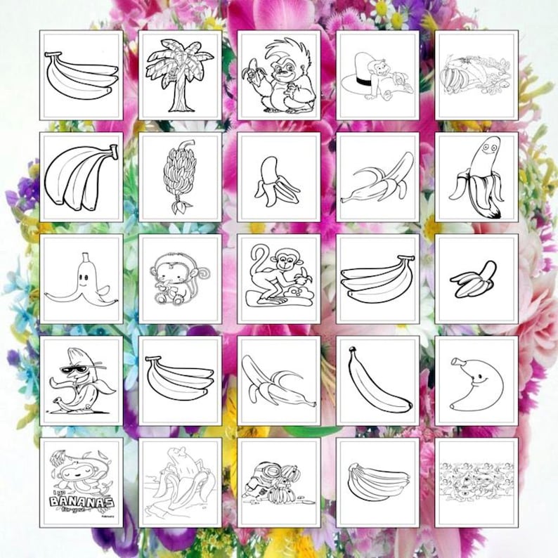 Printable Bananas Coloring Pages for Kids & Adults | 45 Pages | Instant ...