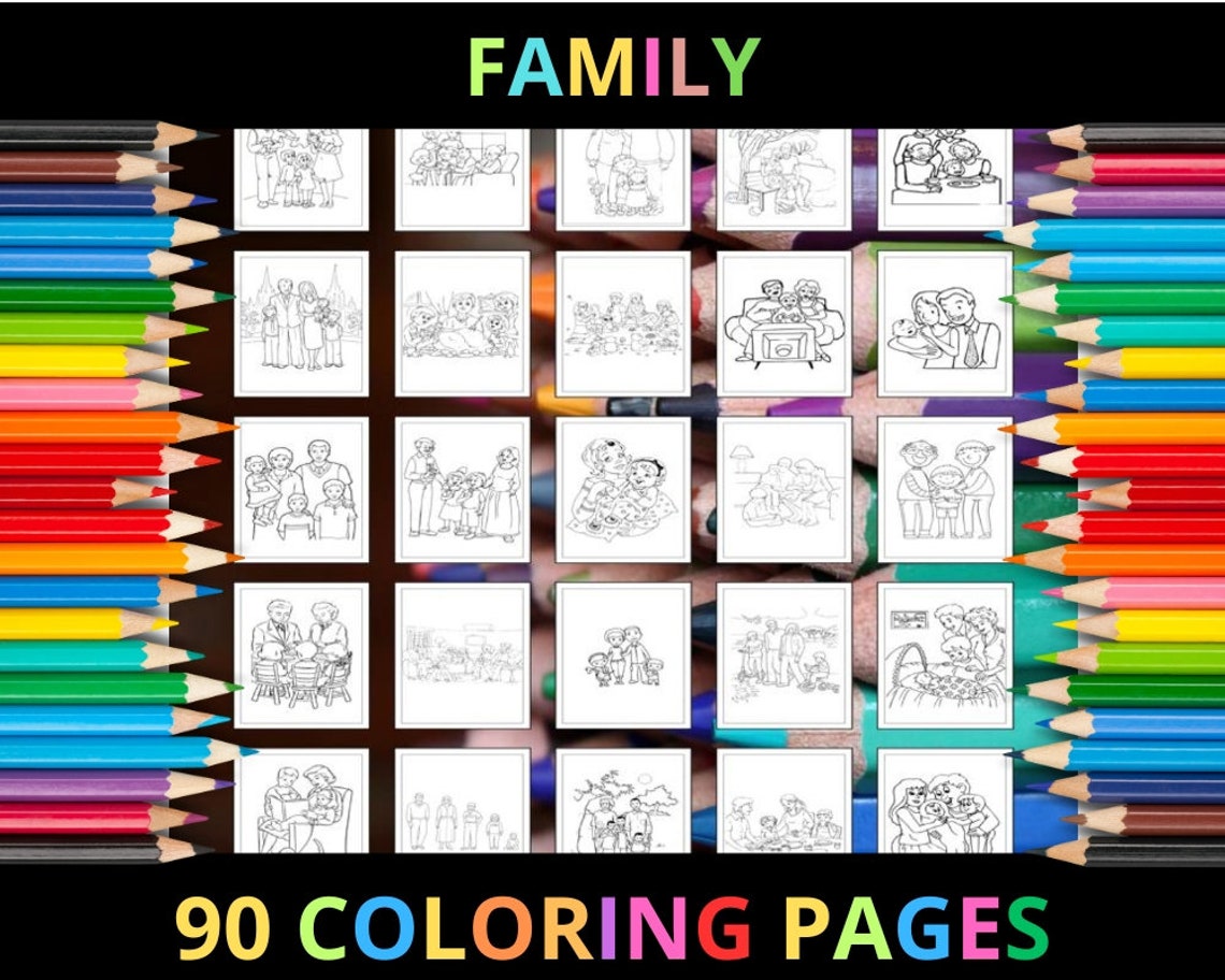Printable Family Coloring Pages for Kids & Adults | 90 Pages | Instant ...
