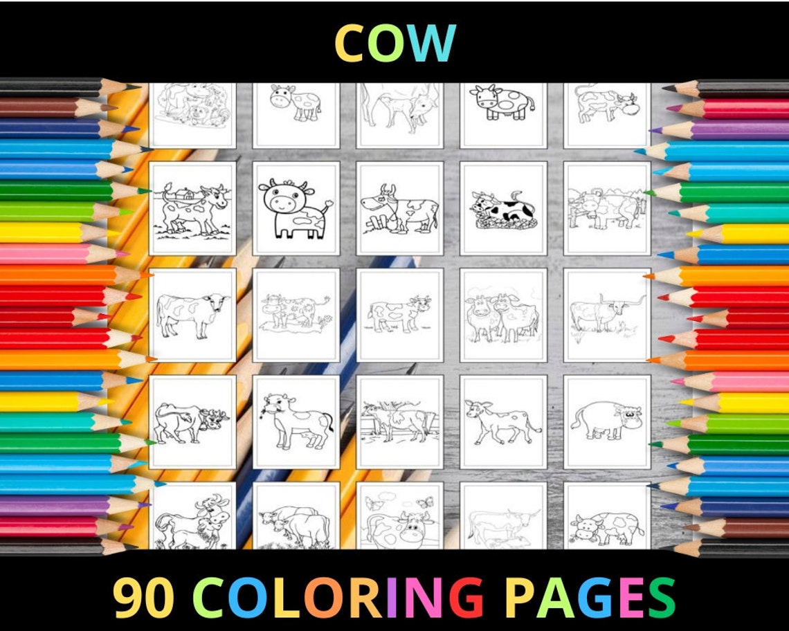 Printable Cow Coloring Pages for Kids and Adults 90 Pages Instant ...