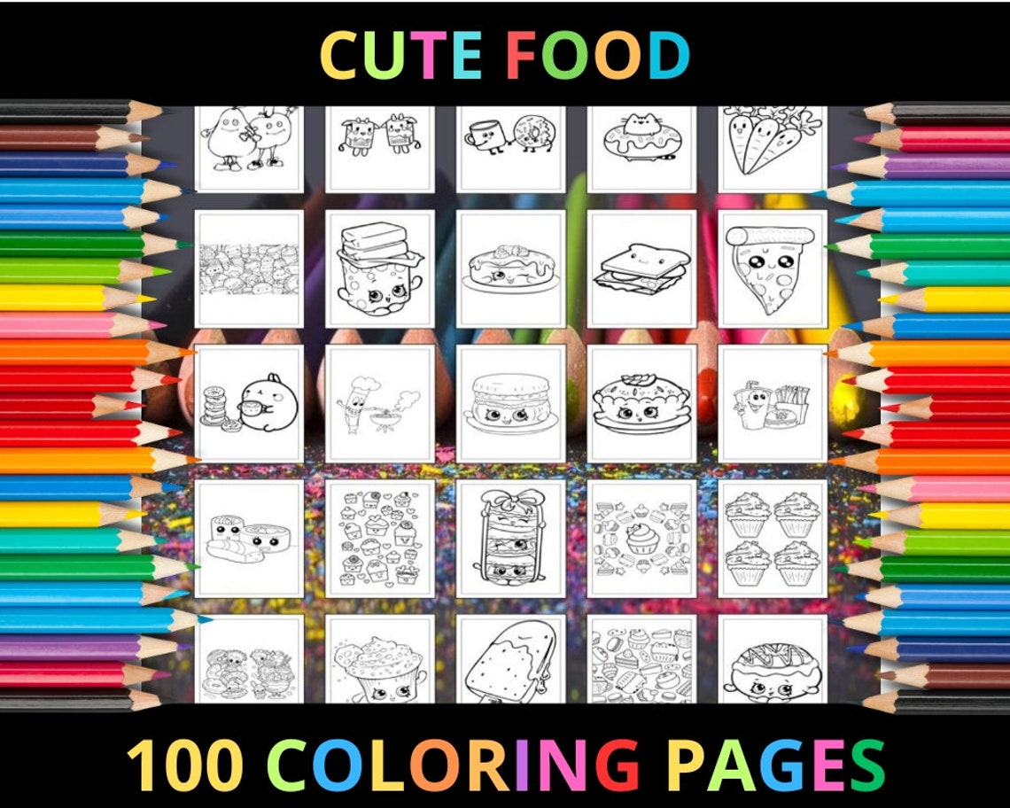 Printable Cute Food Coloring Pages for Kids and Adults 100 Pages ...
