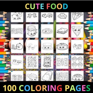 Printable Cute Food Coloring Pages for Kids and Adults | 100 Pages ...