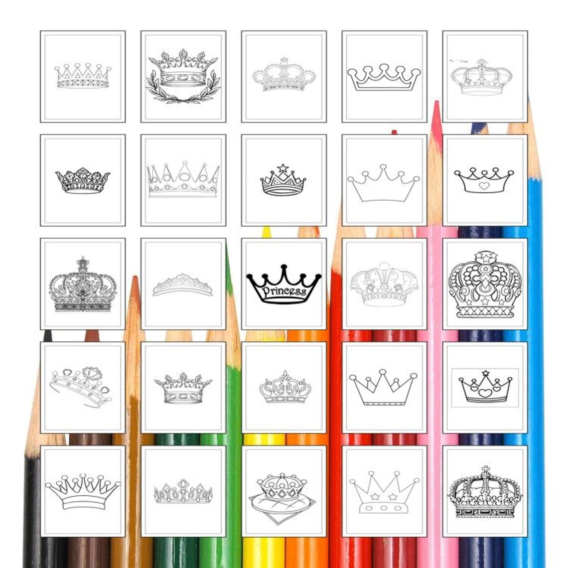 Printable Crown Coloring Pages for Kids & Adults | 60 Pages | Instant ...