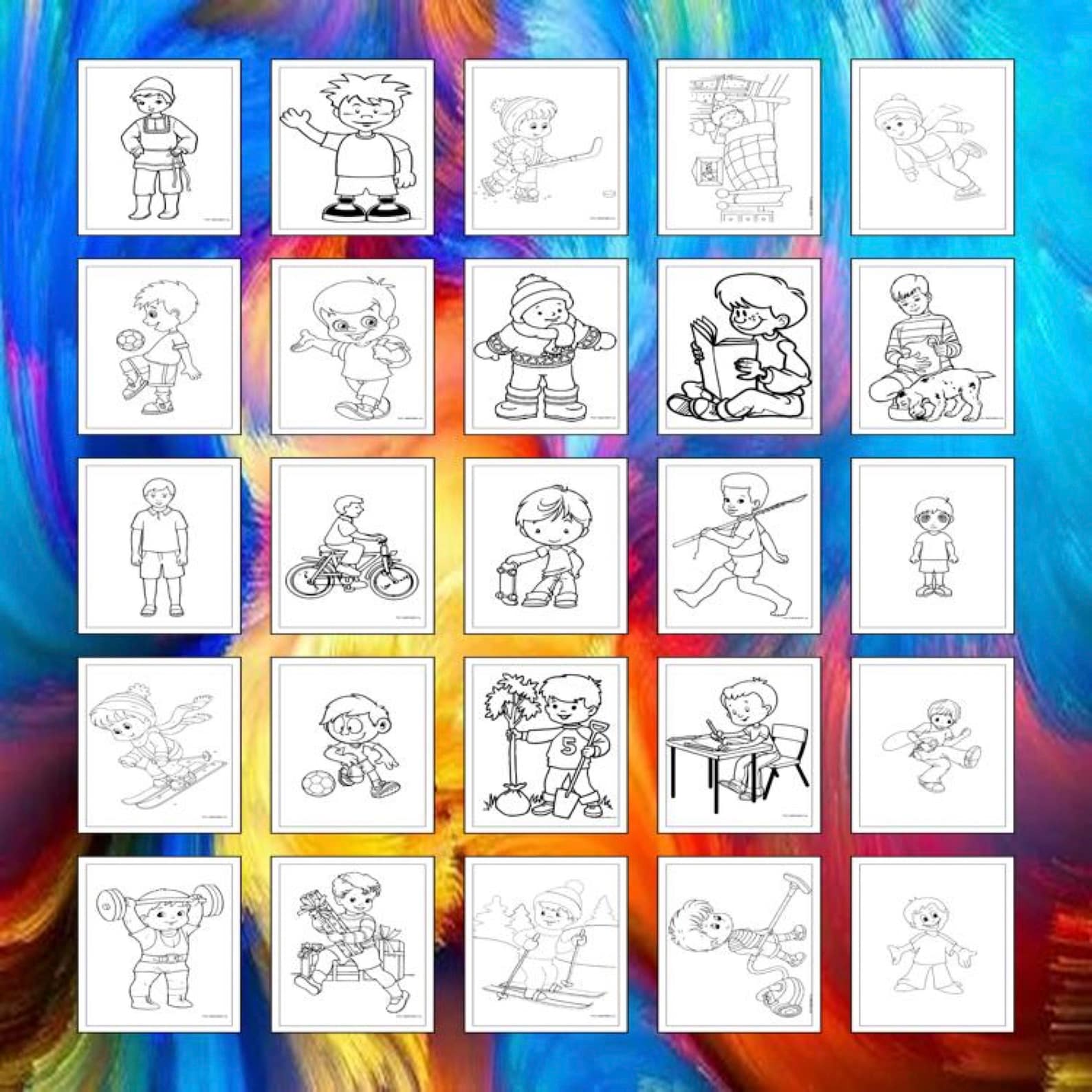 Printable Boys Coloring Pages for Kids & Adults | 55 Pages | Instant ...
