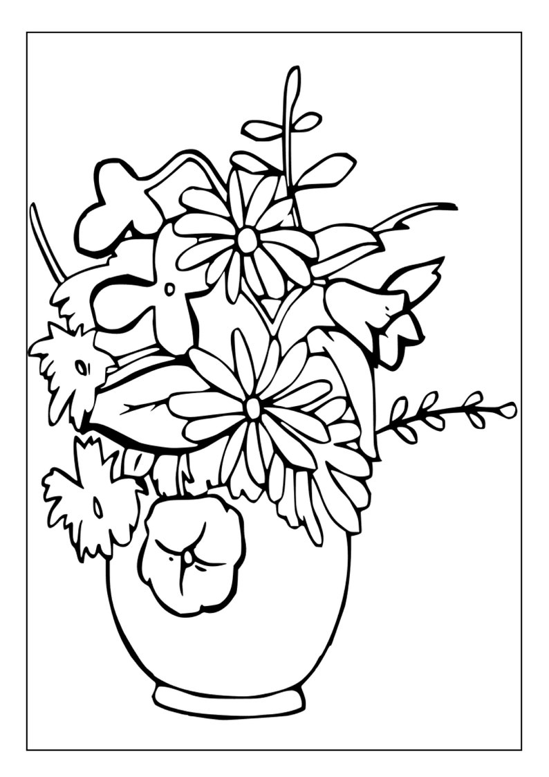 Printable Flowers in A Vase Coloring Pages for Kids & Adults |30 Pages ...