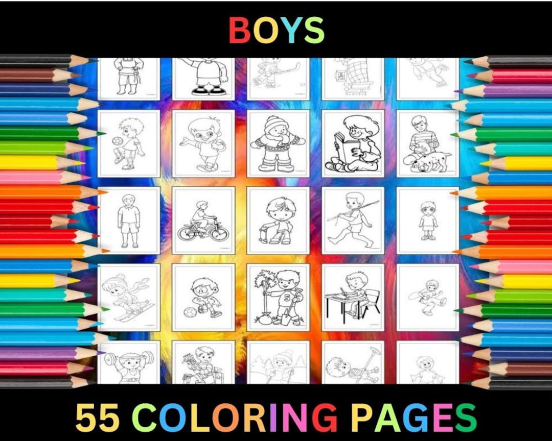 Printable Boys Coloring Pages for Kids & Adults | 55 Pages | Instant ...