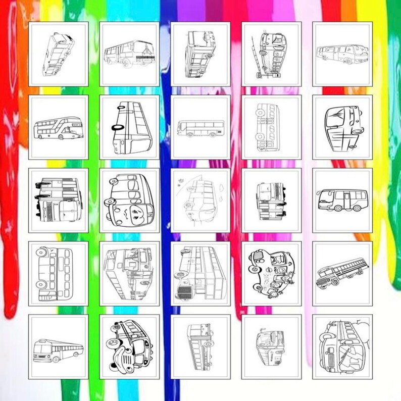 Printable Buses Coloring Pages for Kids & Adults | 30 Pages | Instant ...