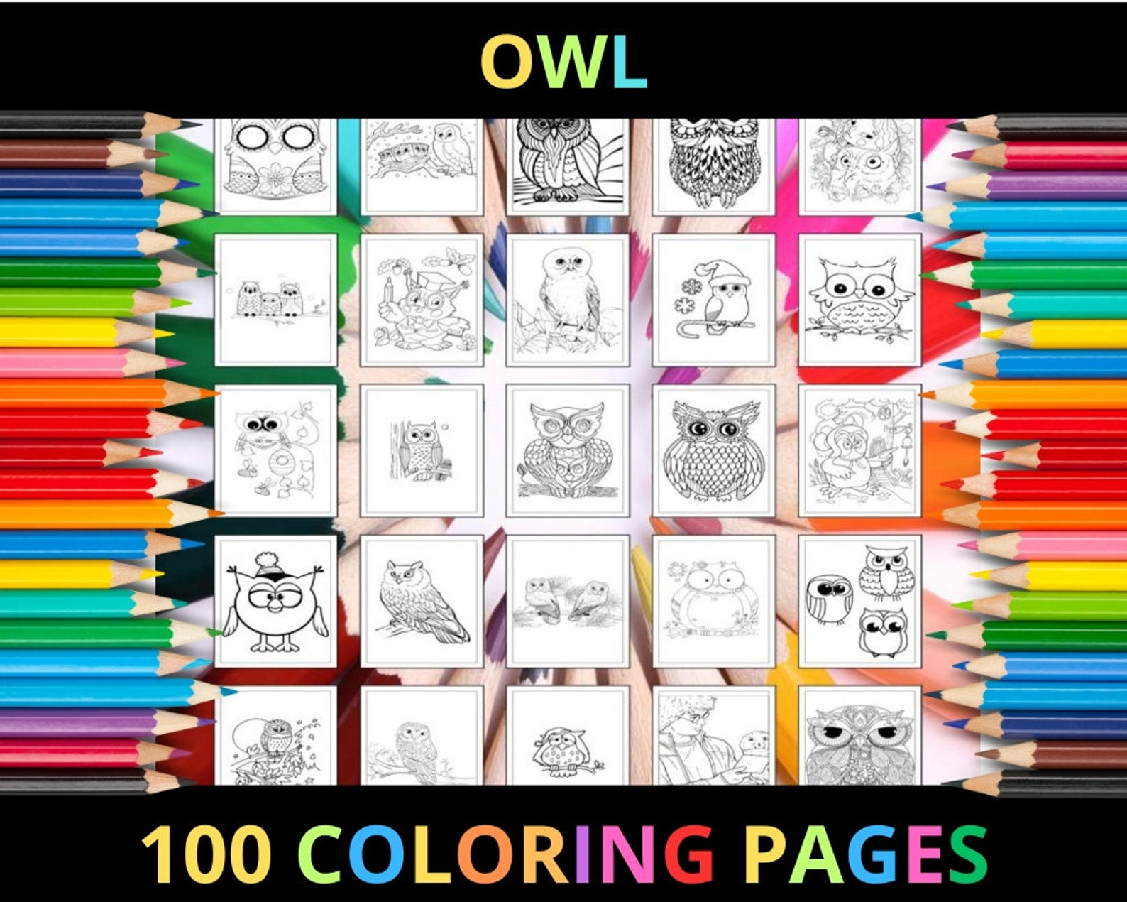 Printable Owl Coloring Pages for Kids and Adults | 100 Pages | Instant ...