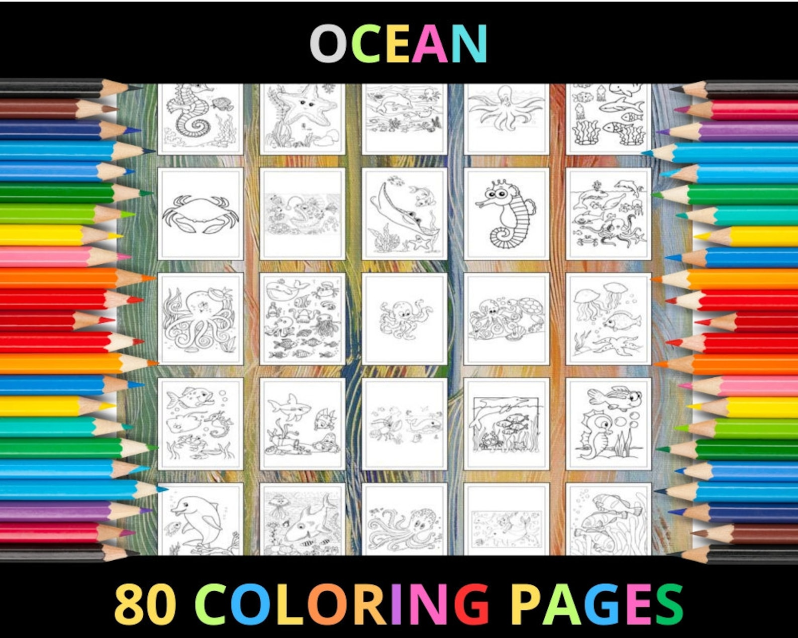 Printable Ocean Coloring Pages for Kids and Adults | 80 Pages | Instant ...